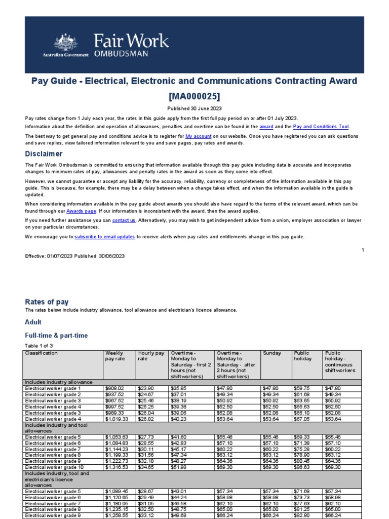 Electrical Electronic and Communications Contracting Award Ma000025 Pay ...