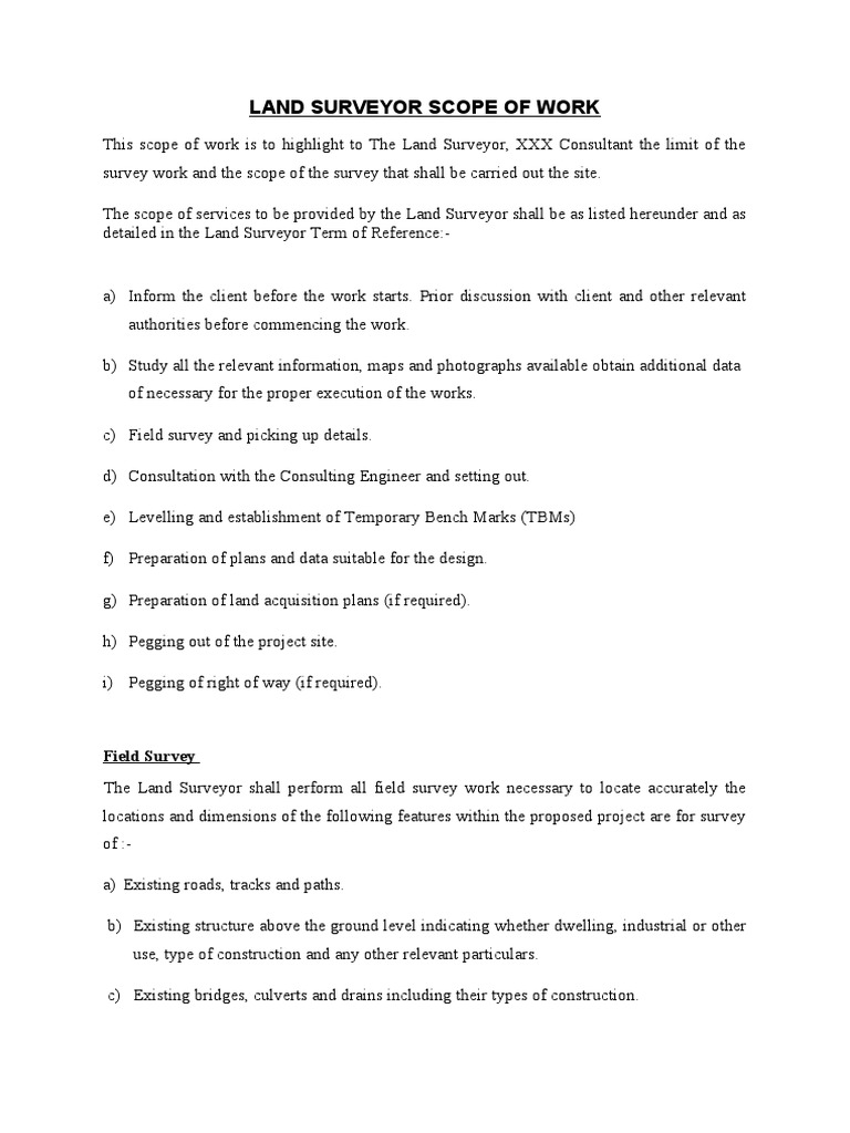 Land Surveyor Scope of Work | PDF | Surveying | Topography