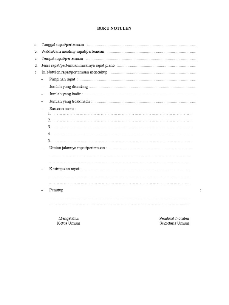 Contoh Format Buku Notulen Rapat | PDF