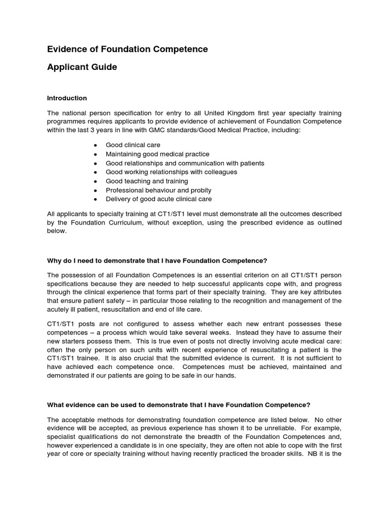 Evidence of Foundation Competence Applicant Guide | PDF | Health Care ...
