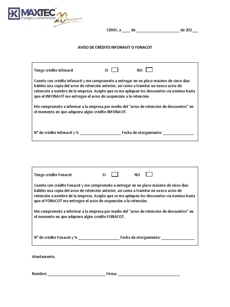 Aviso de Retención Infonavit y Fonacot | PDF | Negocios | Finanzas y dinero
