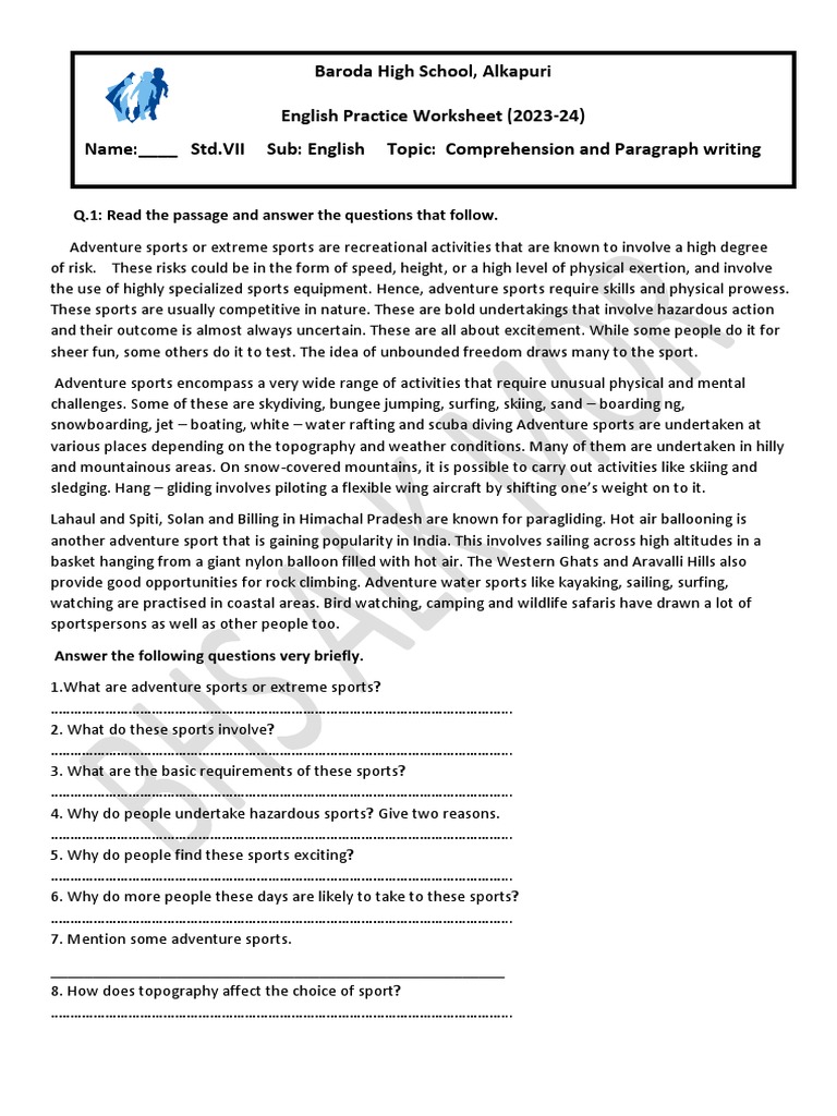 STD 7 English Worksheet | PDF | Noun