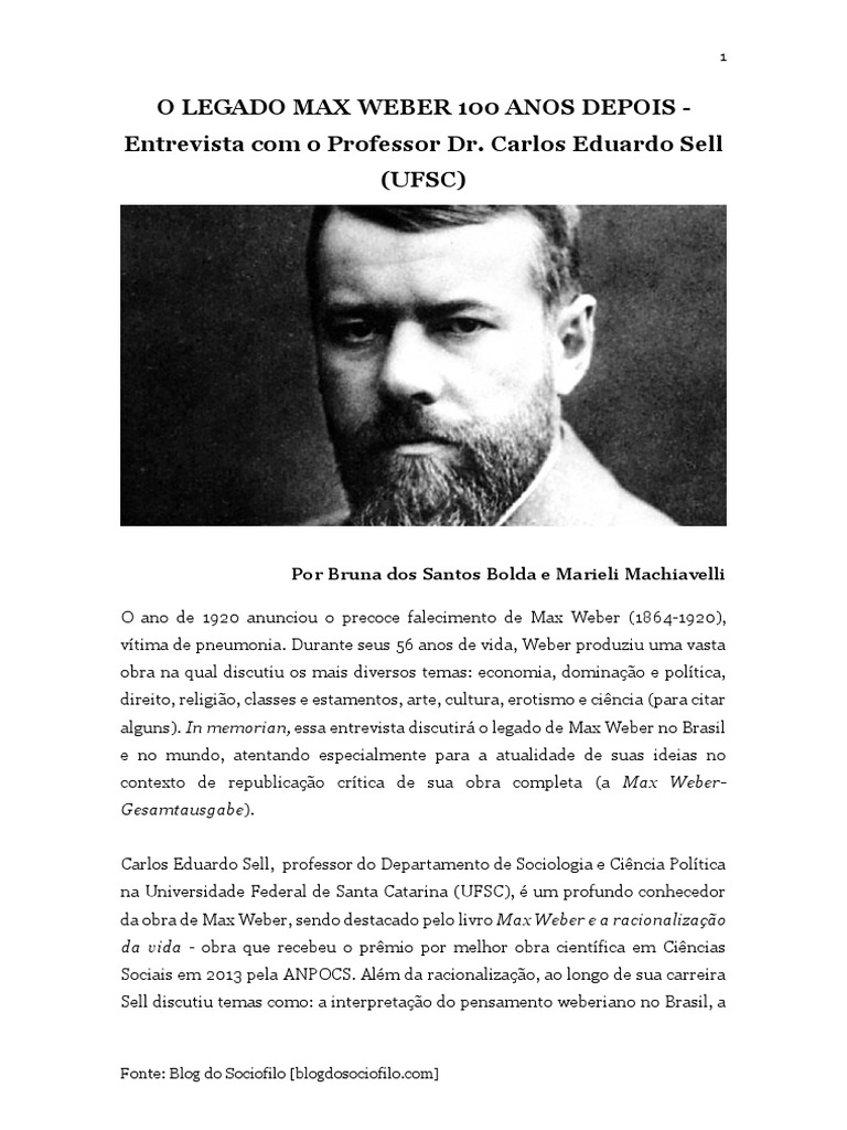Legado de Max Weber: 100 Anos Depois | PDF | Max Weber | Sociologia