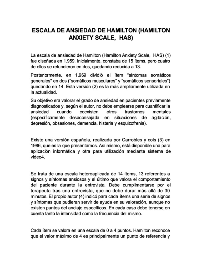 Manual para Calificar Escala de Ansiedad de Hamilton | PDF | Psicología ...