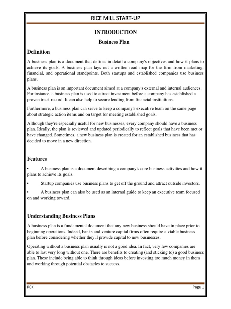 Rice Mill Business Plan Overview | PDF | Business Plan | Rice