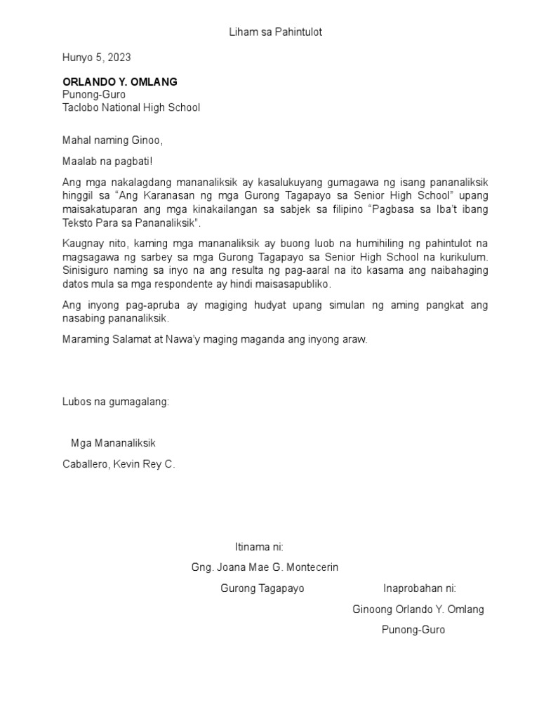 Liham Na Pahintulot | PDF
