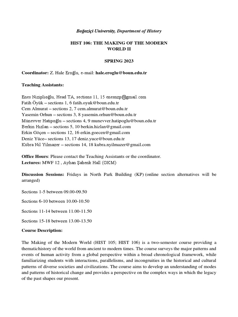 Syllabus 2023-Hist 106 - The Making of The Modern World Spring 2023 ...