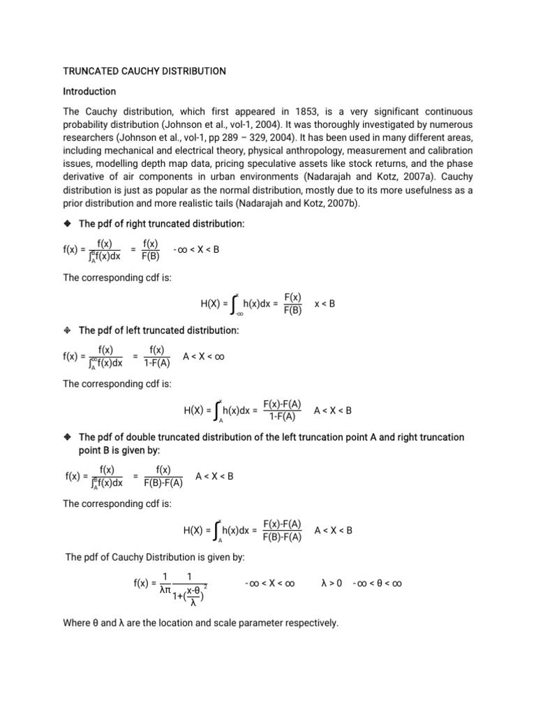 Double Truncated Cauchy Distribution | PDF