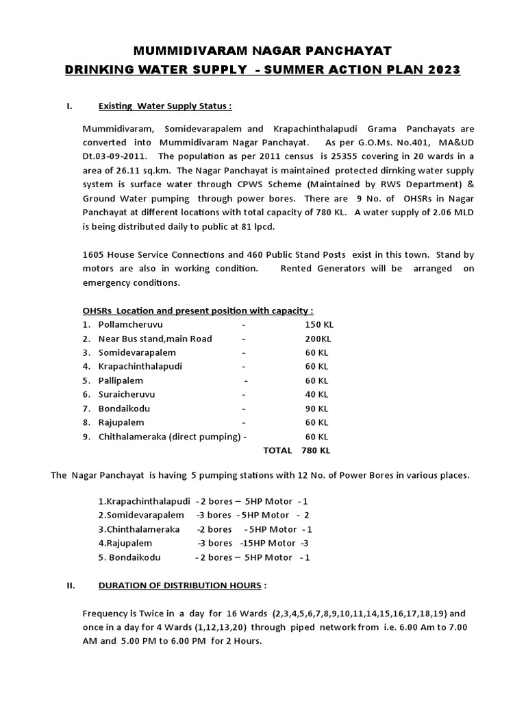 Summer Action Plan 2023 | PDF | Water Supply | Fresh Water