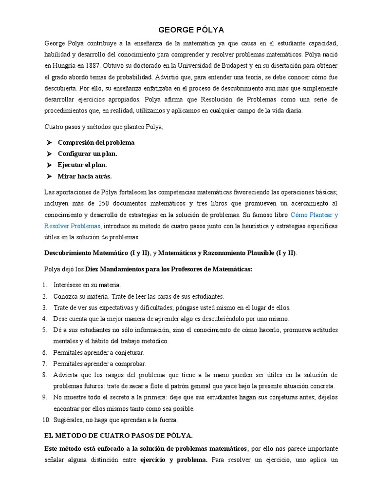 George POLYA | PDF | Matemáticas | Heurístico