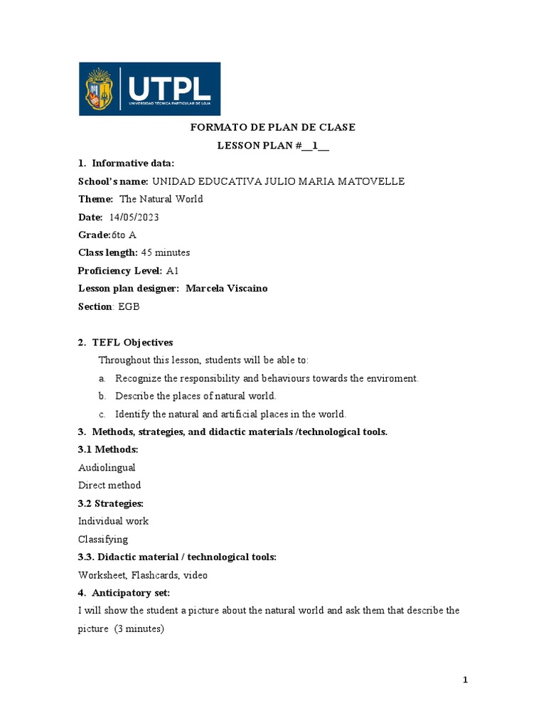Formato de Plan de Clase | PDF | Lesson Plan | Language Education