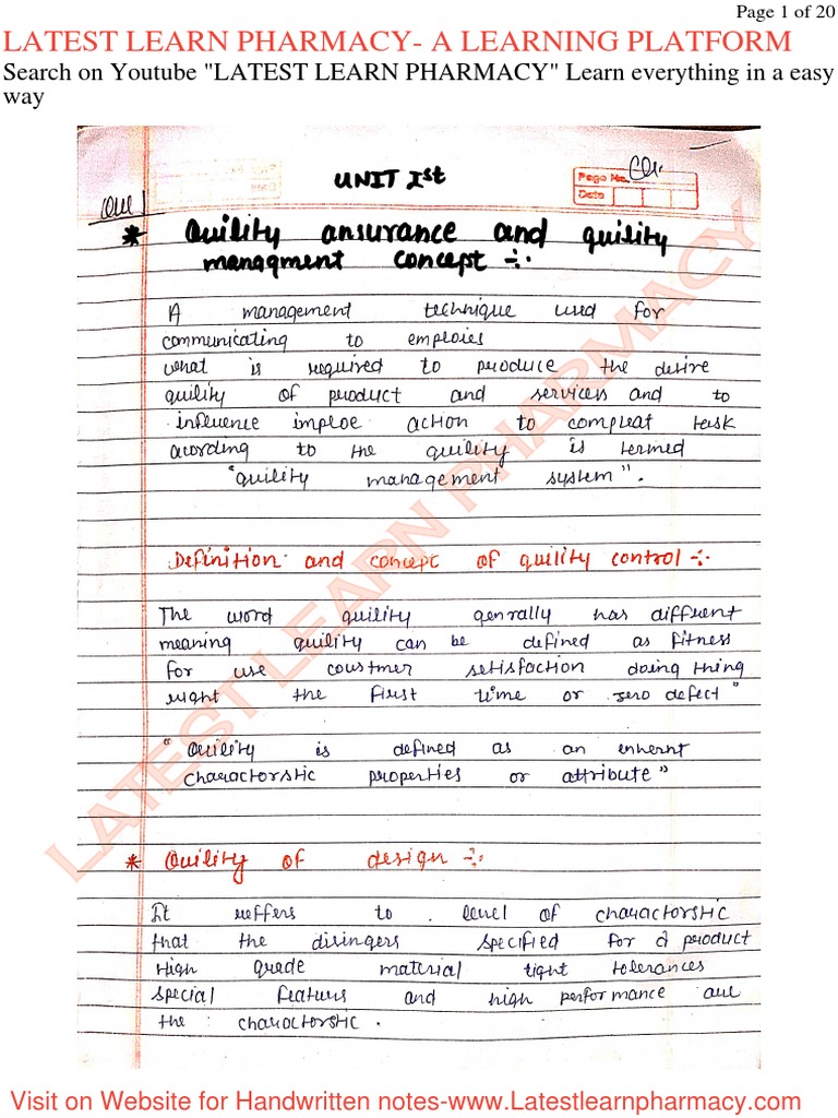 Unit 1 Pharmaceutical Quality Assurance B Pharmacy 6th Semester By