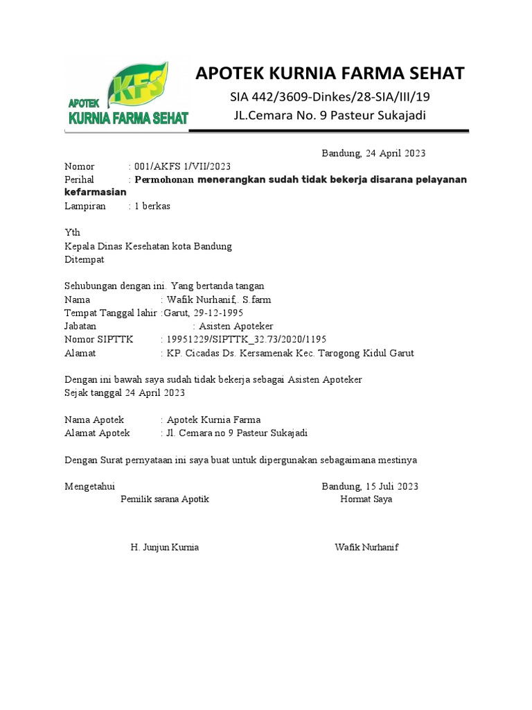 Surat Permohonan Pencabutan Sipttk | PDF