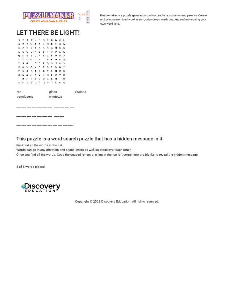 Hidden Message Puzzle - Discovery Education Puzzlemaker | PDF | Career ...