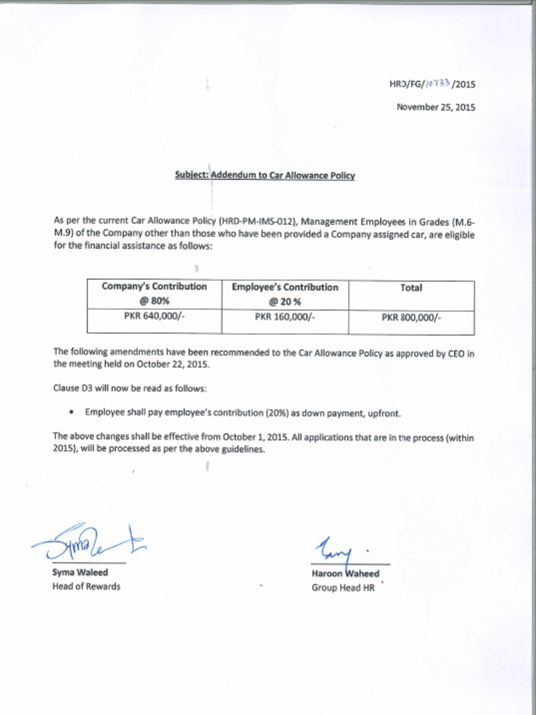 Car Allowance Policy Overview | PDF | Lease | Employment