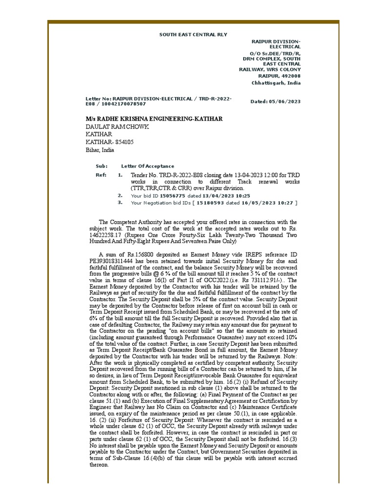 Loa Track Renewal Work Raipur | PDF | Value Added Tax | Taxes