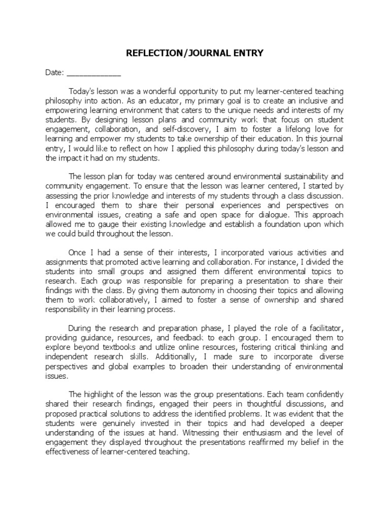 Reflection Journal Entry #1 | PDF | Lesson Plan | Learning Reflection Journal Entry #1 | PDF | Lesson Plan | Learning