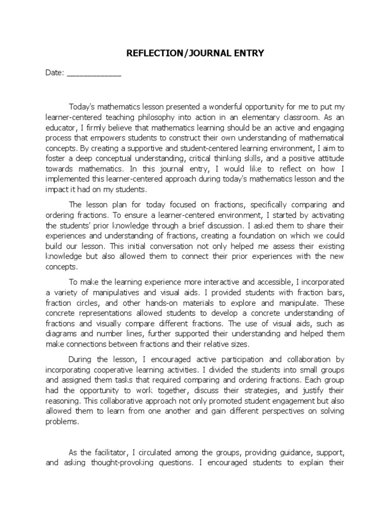 Reflection Journal Entry #2 | PDF | Change | Learning