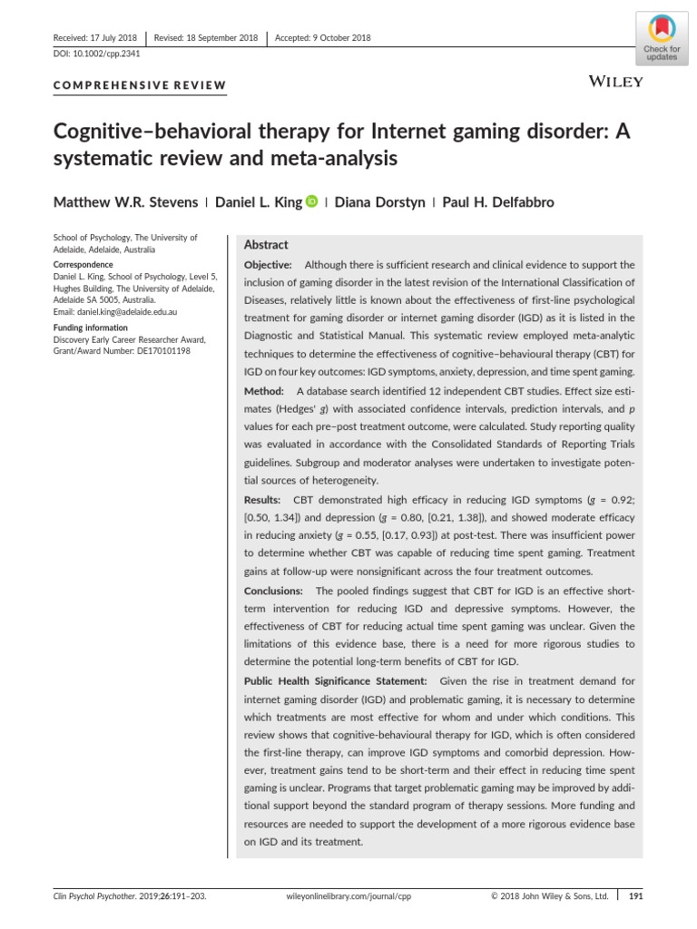 CBT and Internet Gaming | PDF | Cognitive Behavioral Therapy | Effect Size