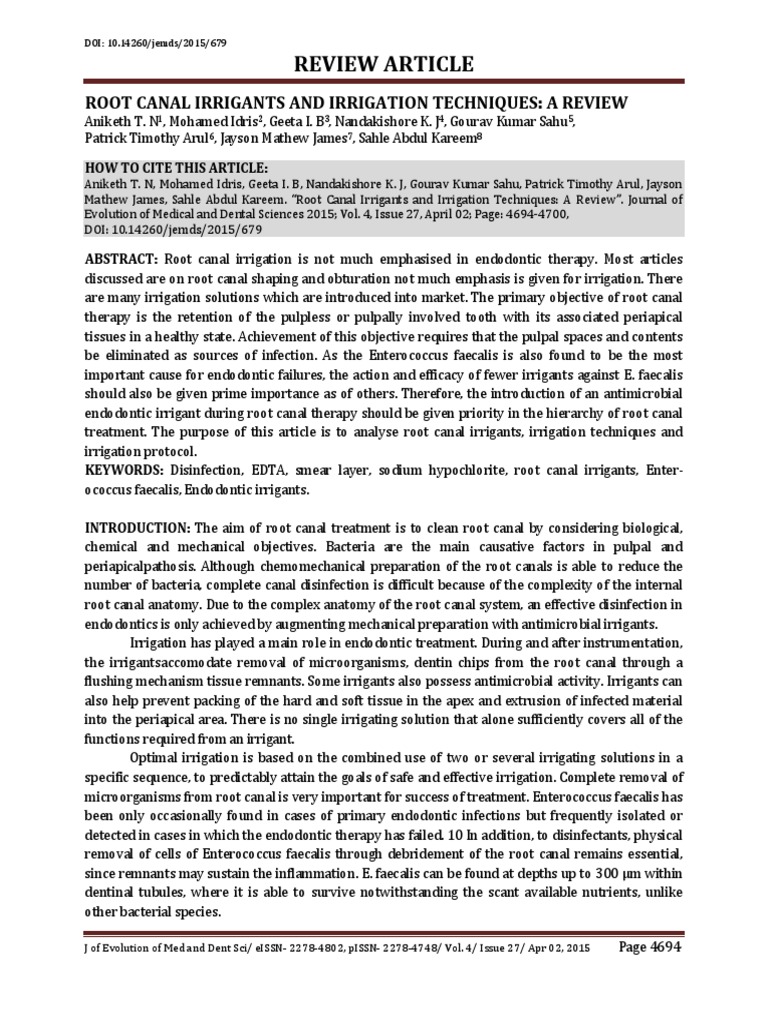 Root Canal Irrigants and Irrigation Techniques A R | PDF | Chemistry | Chemical Substances