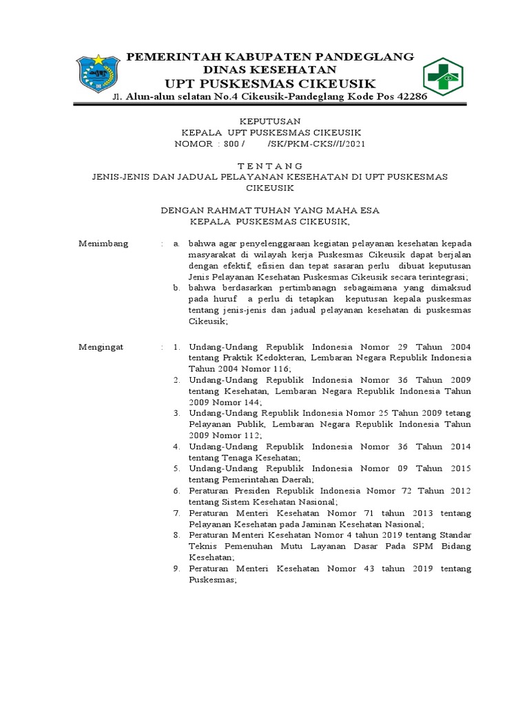 1.2.1.1 SK Jenis Pelayanan PKM Perubahan | PDF | Pengembangan Diri