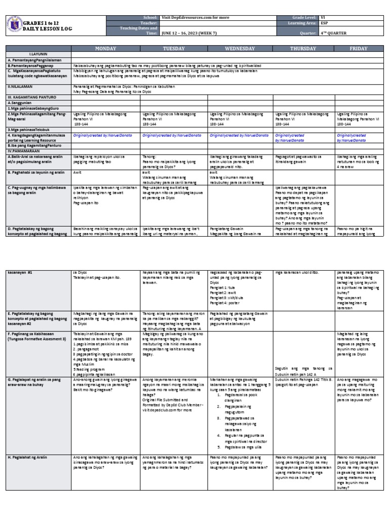 DLL - Esp 6 - Q4 - W7 | PDF