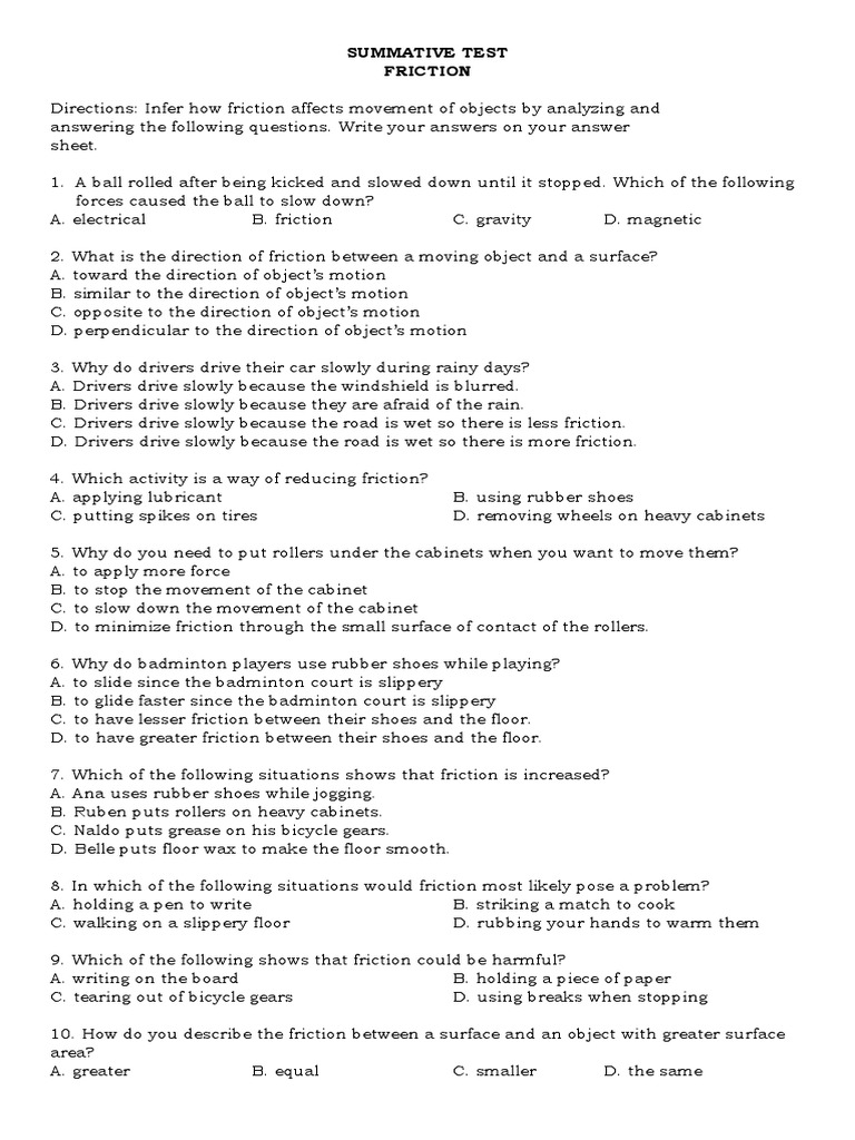 Summative Test Friction | Download Free PDF | Gravity | Friction