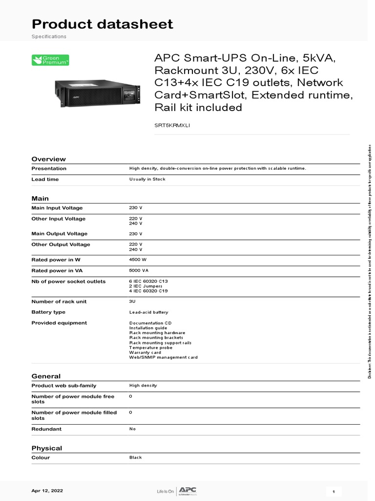 Smart-UPS On-Line - SRT5KRMXLI | PDF | Ac Power Plugs And Sockets ...