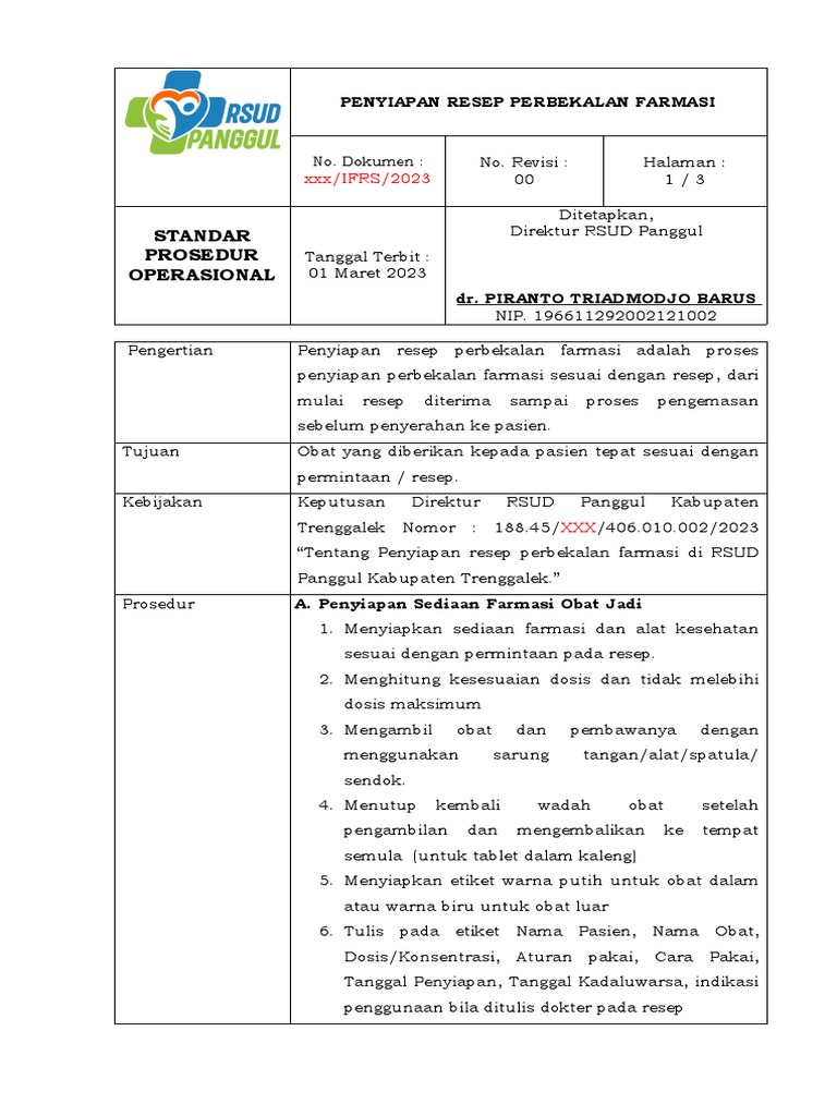 Penyiapan Resep Perbekalan Farmasi | PDF