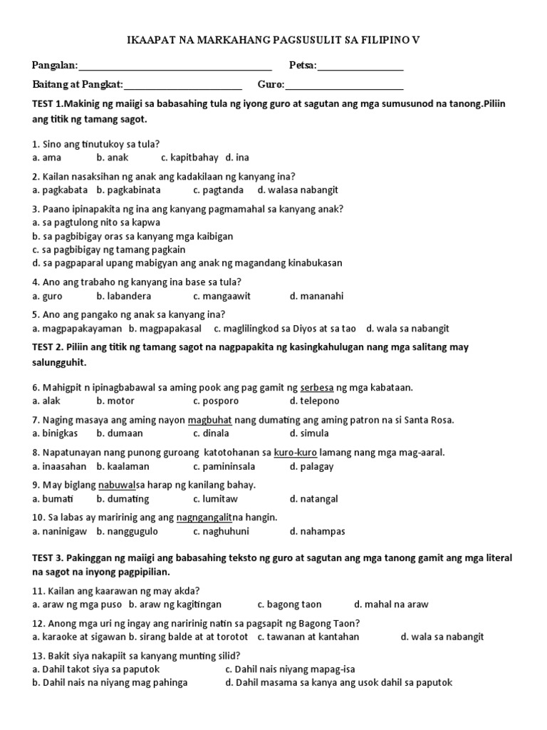 PT - Filipino 5 - Q4 | PDF