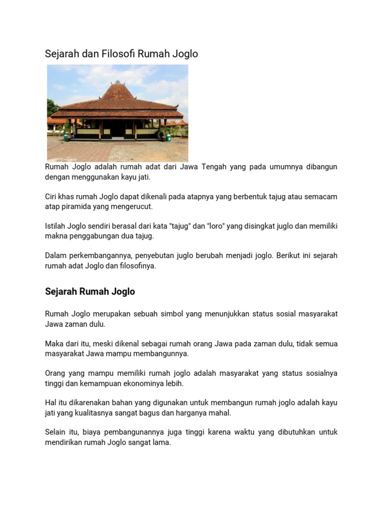 Sejarah dan Filosofi Rumah Joglo | PDF | Kajian Bahasa Asing