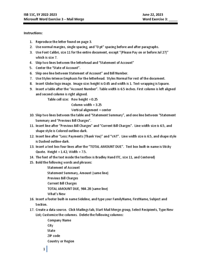Mail Merge Exercise 2023 | Download Free PDF | Software | Text Mail Merge Exercise 2023 | Download Free PDF | Software | Text