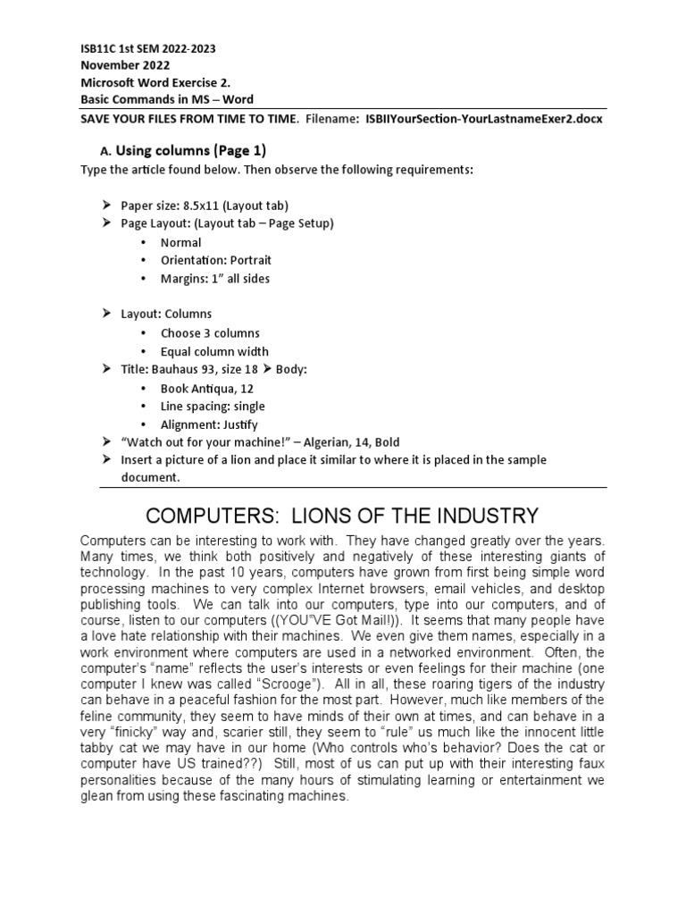 MS Word Exercise: Basic Commands Guide | PDF | Page Layout | Hyperlink