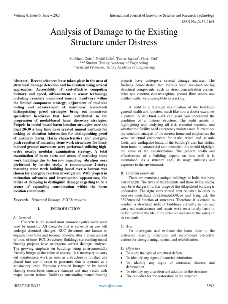 Analysis of Damage To The Existing Structure Under Distress | PDF ...