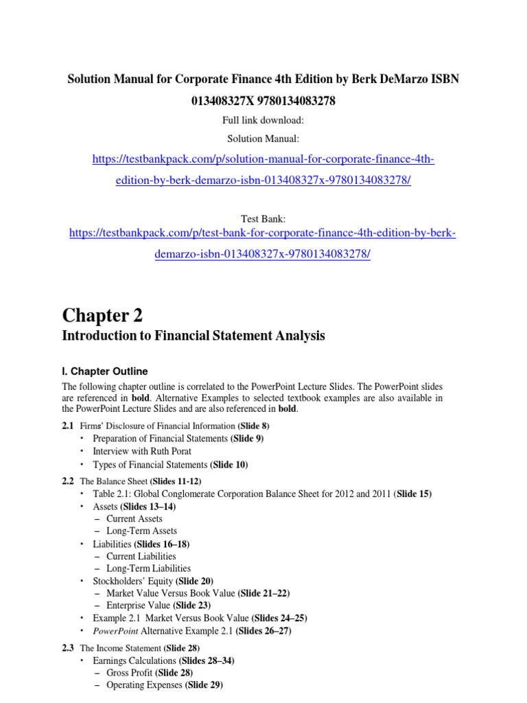 Corporate Finance 4th Edition Solutions | PDF | Book Value | Balance Sheet