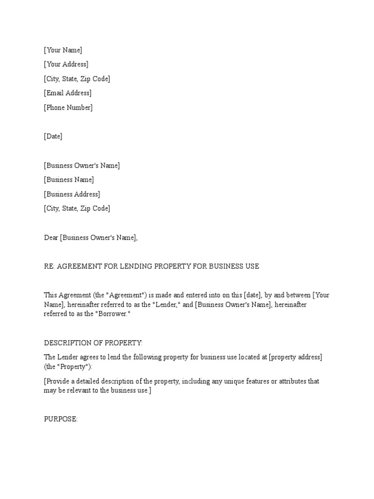 Sample Contract of Re-Agreement For Lending Property For Business Use ...