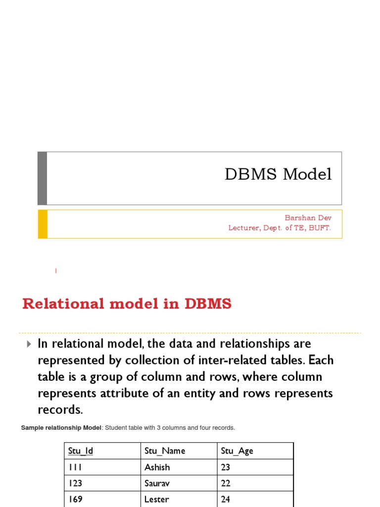 5th Lecture Dbms Model Pdf Databases Relational Model 9239