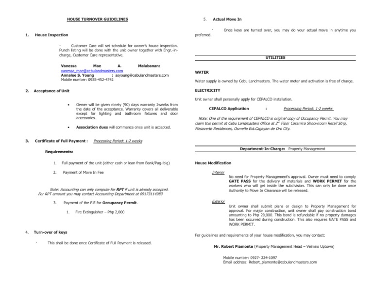 House Turnover Guidelines VMU Final | PDF | Business