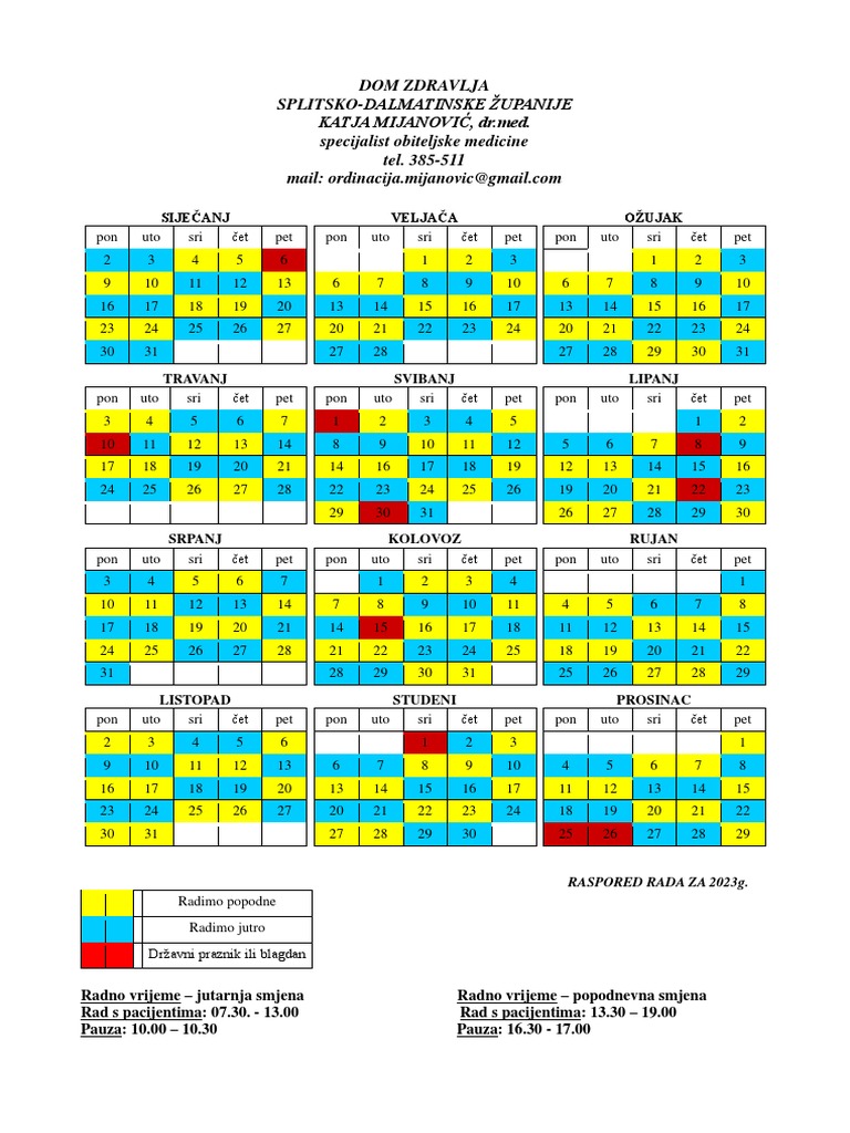 Katja Mijanovic Raspored Rada 2023 | PDF