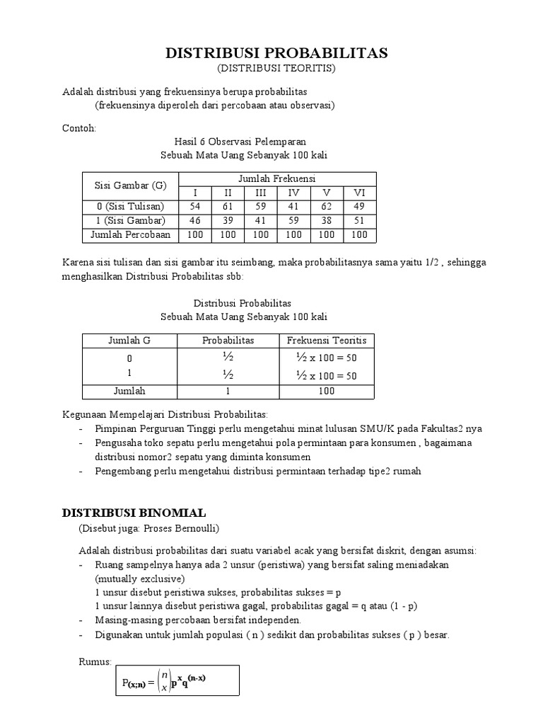 BAB IV DISTRIBUSI PROBABILITAS Binomial Dan Poisson | PDF