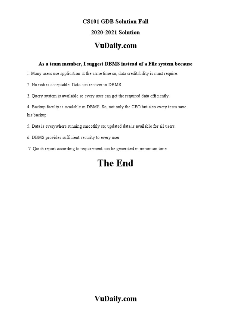 CS101 GDB Solution Fall 2020-2021 | PDF