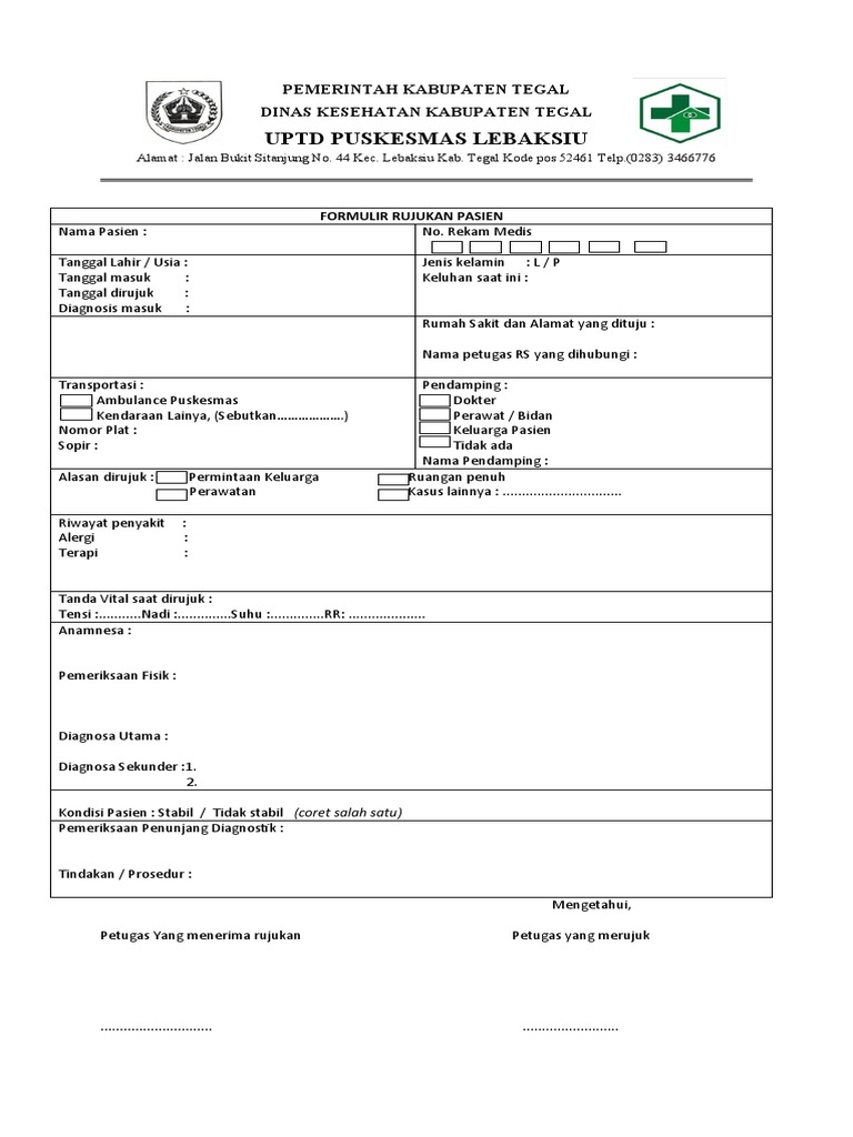 Formulir Rujukan Pasien | PDF
