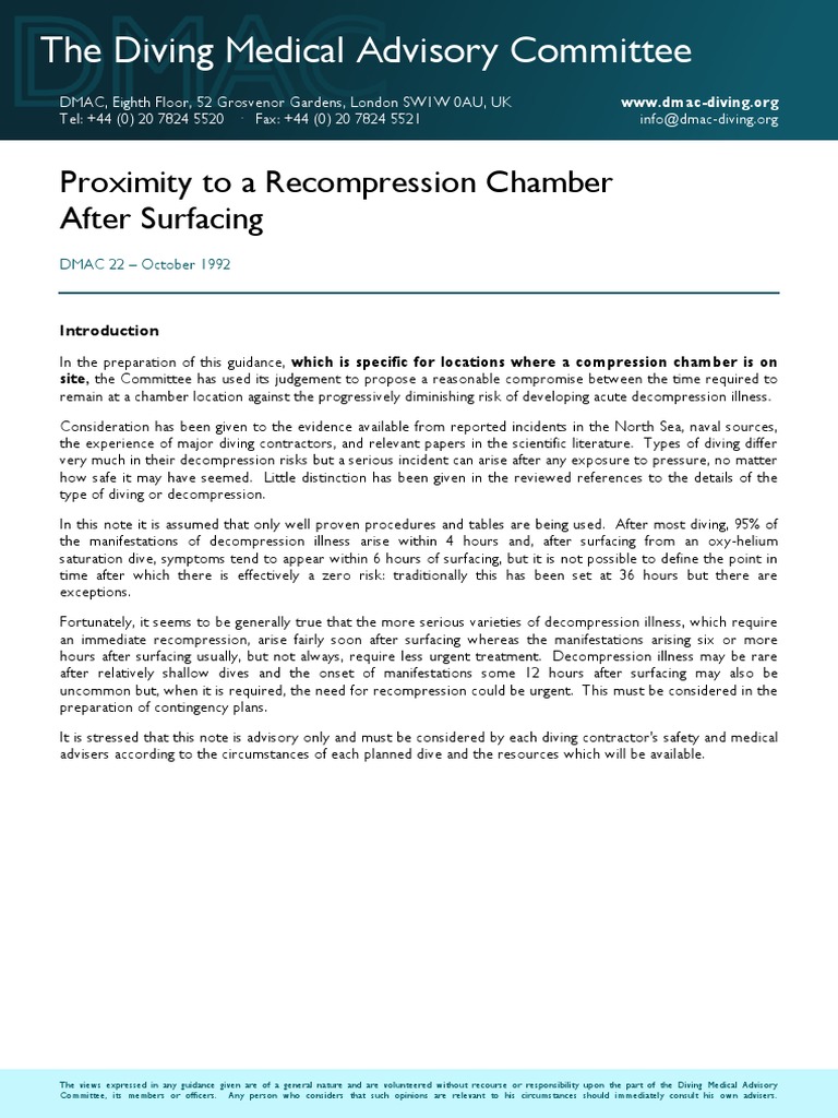 DMAC 22 - October 1992 Proximity To A Recompression Chamber After ...