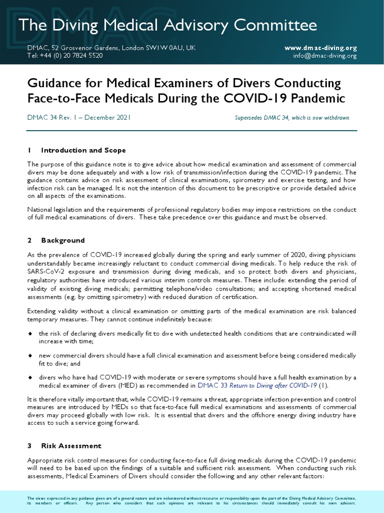 COVID-19 Diving Medical Exam Guide | PDF | Underwater Diving | Personal ...