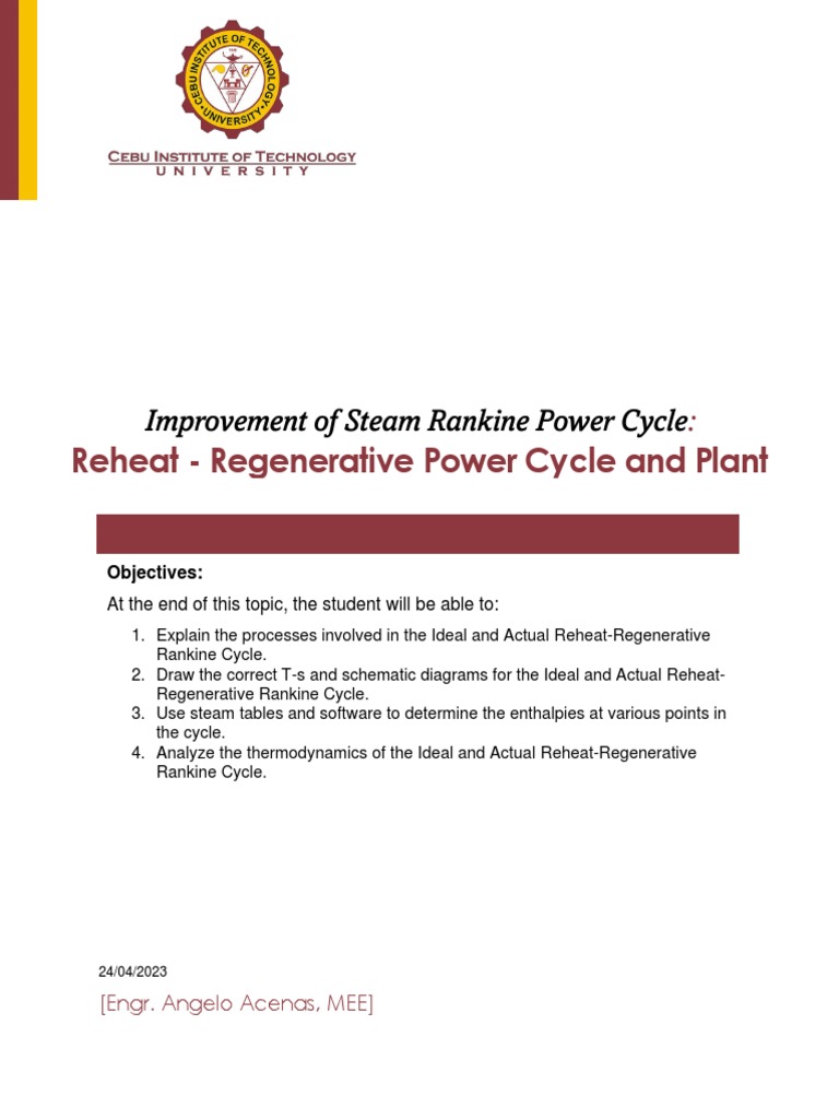 Topic 7 - Reheat-Regenerative Power Cycle and Plant | PDF | Steam ...