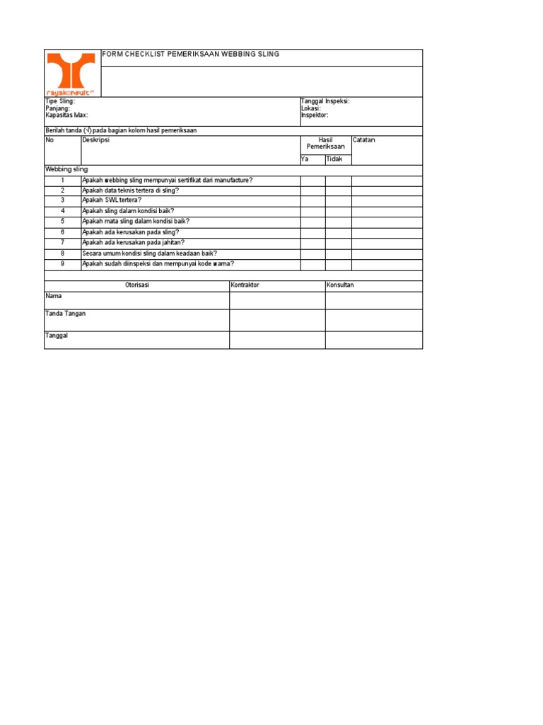 Checklist Webbing Sling | PDF