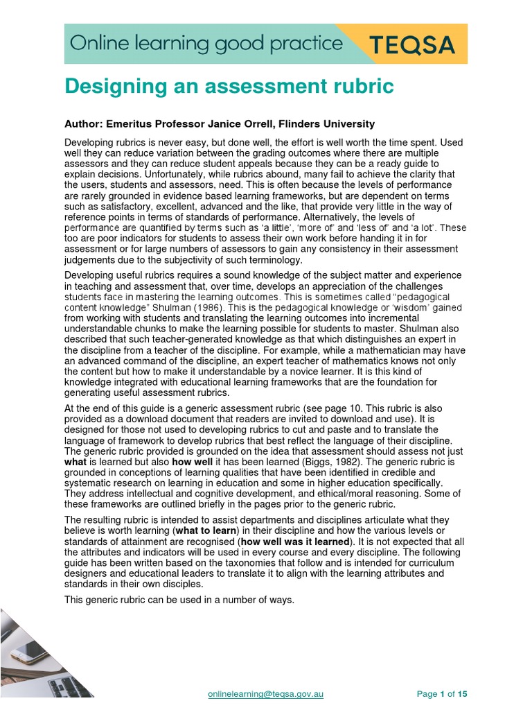 designing-assessment-rubric | PDF | Knowledge | Thought