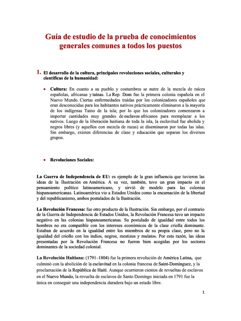 Uia de Estudio de La Prueba de Conocimientos Generales | PDF | Coma | Esclavitud