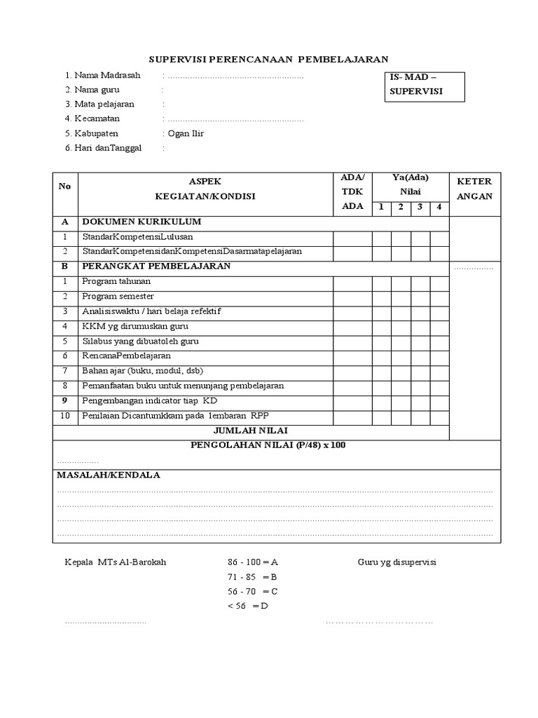 Instrumen SUPERVISI GURU | PDF | Karier & Perkembangan | Seni