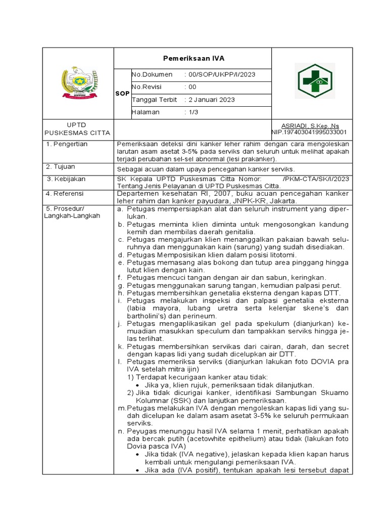 SOP - Pemeriksaan IVA | PDF | Kesehatan Holistik